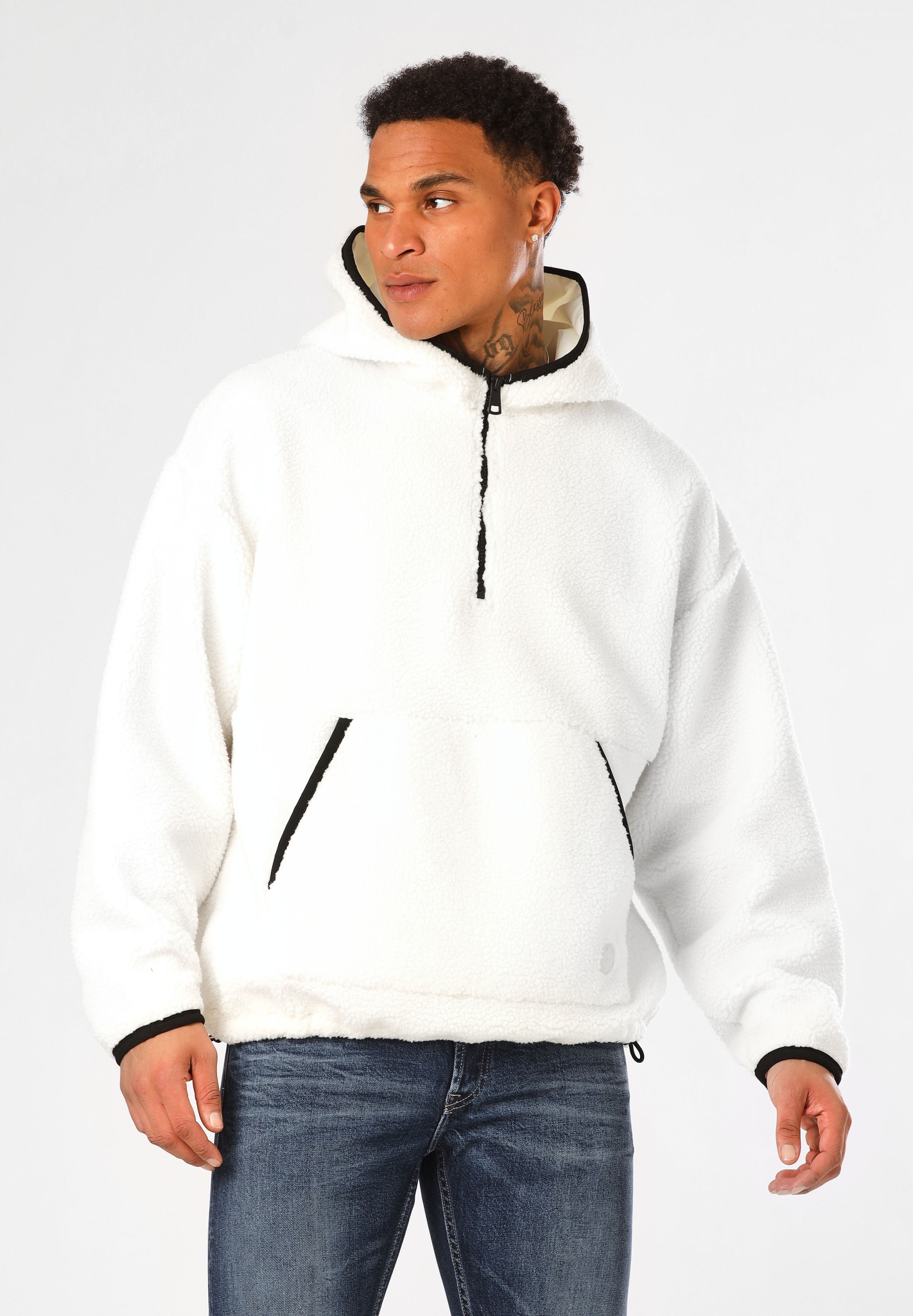 HUGO BLUE Teddy-Hoodie mit Troyerkragen und Happy HUGO-Logo 10755444 ...